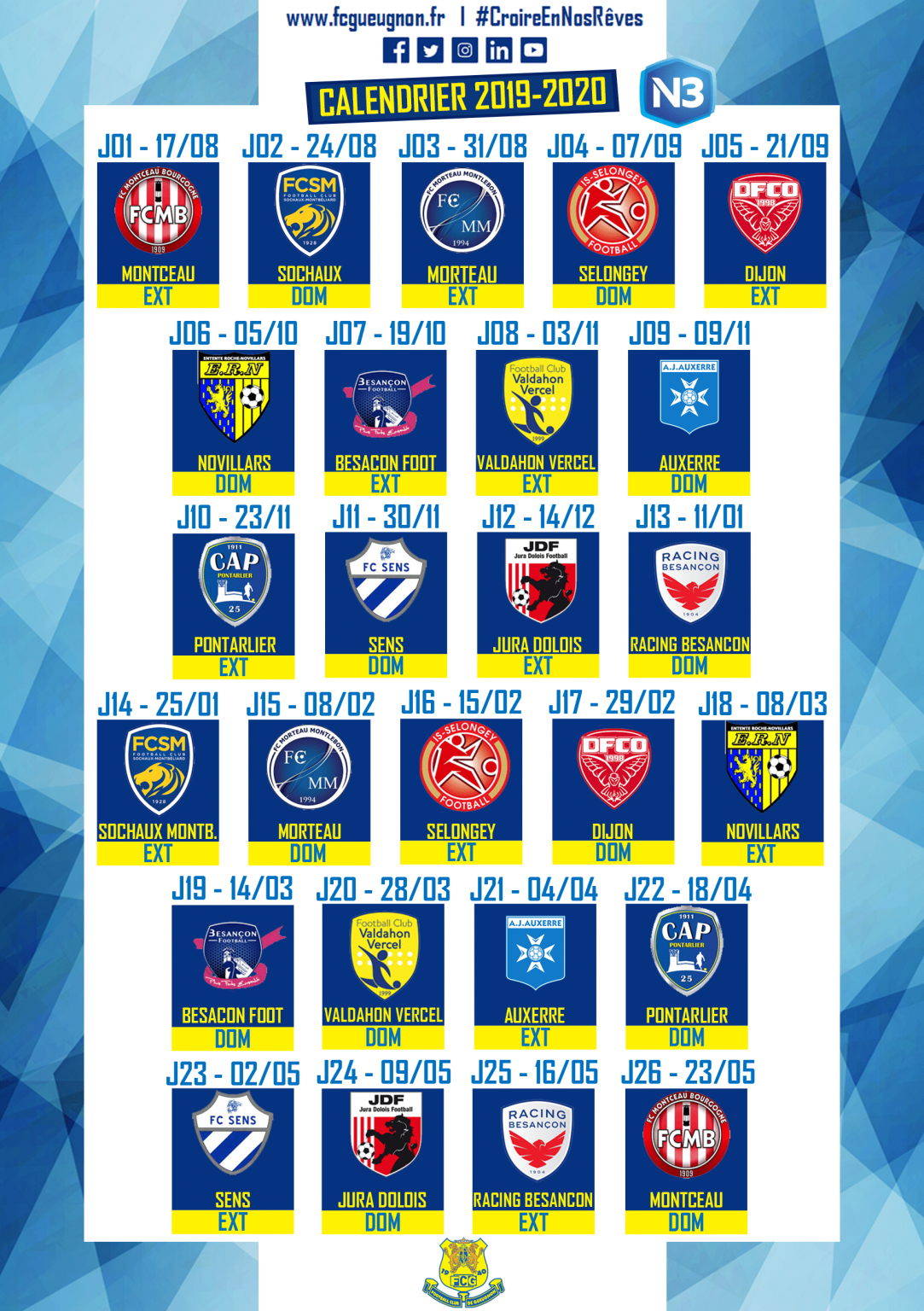[National 3] Calendrier de la nouvelle saison • FOOTBALL CLUB GUEUGNON
